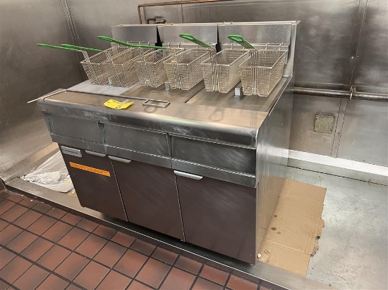 FRYMASTER MODEL MJ350 3-UNIT DEEP FAT FRYER, 50LB. EACH, W/ COVERS & 6 ...