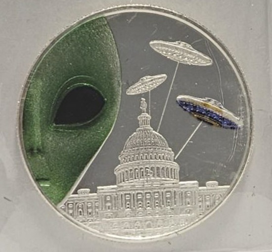 1oz Silver Colorized Alien UFO Congress Invasion | Coins & Currency ...