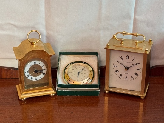 Lot Of (3) Brass Night Stand Clocks | Online Auctions | Proxibid
