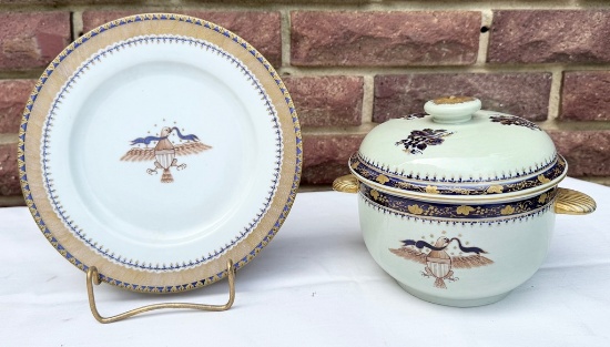 Two Piece Mottahedeh Design Covered Bowl And Plate | Online Auctions ...