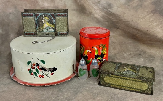 Tray Lot Vintage Metal Cake Saver, Canister And 2 Whitman's Metal Candy ...