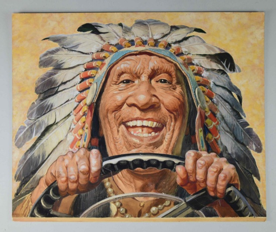NATIVE AMERICAN CHIEF BEHIND THE WHEEL OF A CAR. | Art, Antiques ...