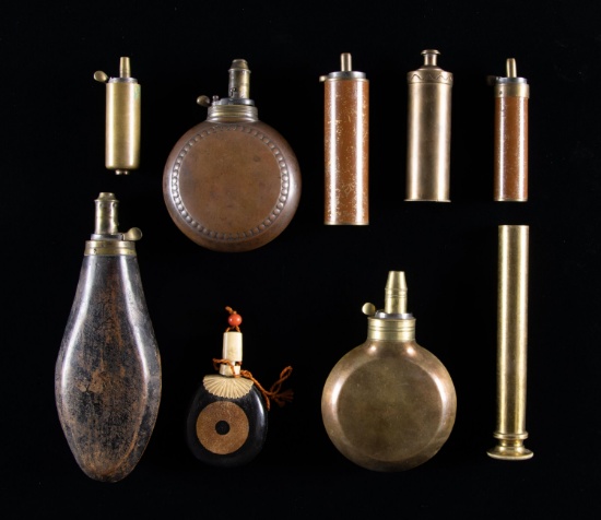 GROUP OF 9 UNUSUAL POWDER FLASKS. | Online Auctions | Proxibid