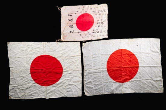 3 WWII JAPANESE HINOMARU SILK FLAGS. | Guns & Military Artifacts ...