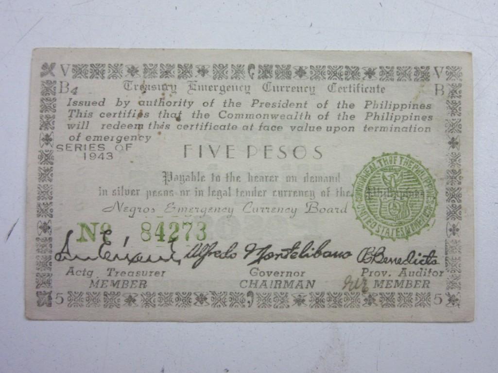 1943 Philippine Negros Emergency Currency Board 5 | Proxibid