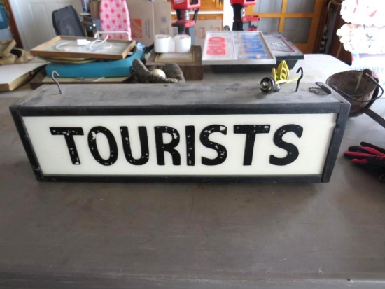 Vintage Light-Up Wood Tourists Sign | Online Auctions | Proxibid