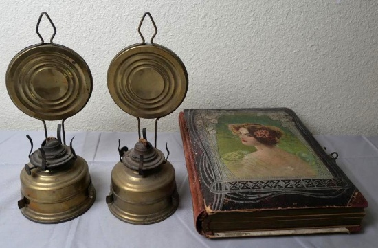 Two German Brass Colored Oil Lamps & Antique Photo Album | Online ...
