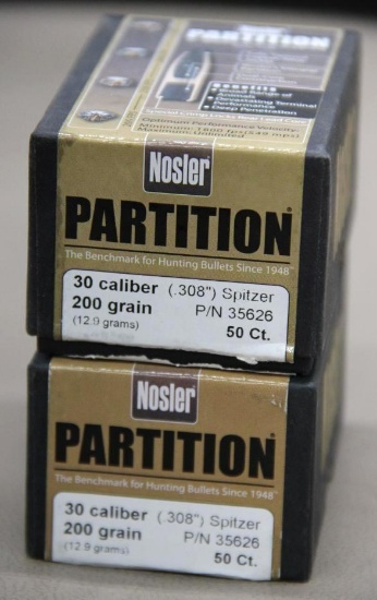 Nosler Partition 30 Caliber 200 Grain Spitzer Bullets for Reloading ...