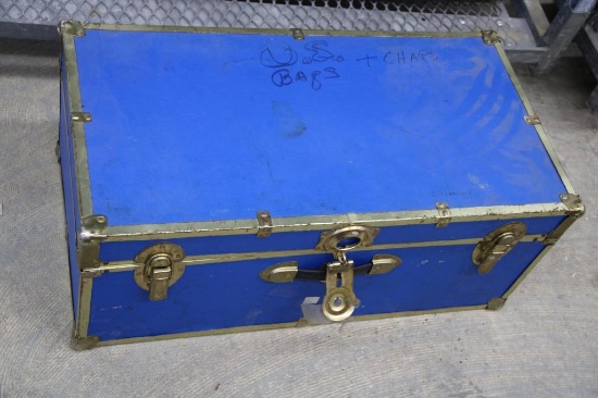 Blue Steamer Trunk with Mixed Metal Antiques | Online Auctions | Proxibid