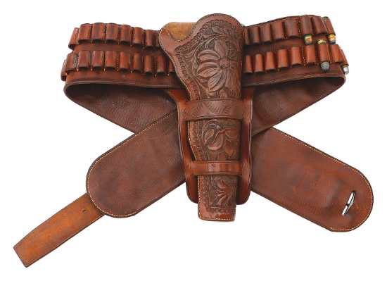 Elegantly Carved Mexican Double Loop holster and Money Belt Rig by H.H ...