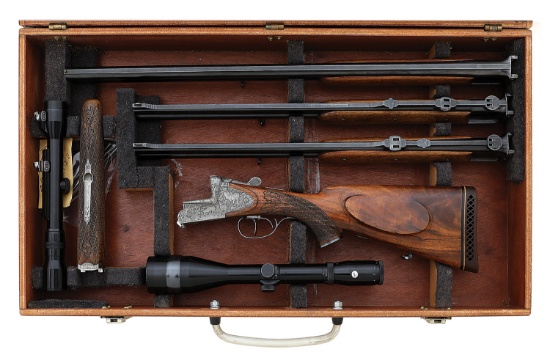 Austrian Over Under Sideplated Double Combination Gun Three Barrel Set ...