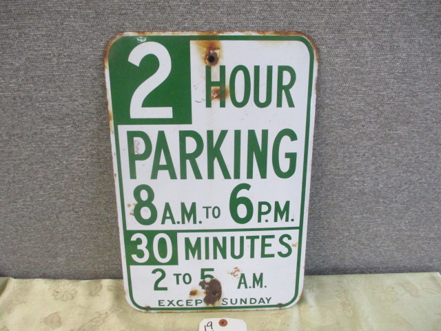 PORCELAIN 2 HOUR PARKING SIGN | Proxibid
