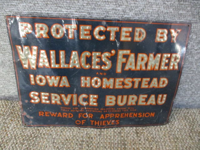 STAMPED TIN WALLACE'S FARMER SIGN | Proxibid